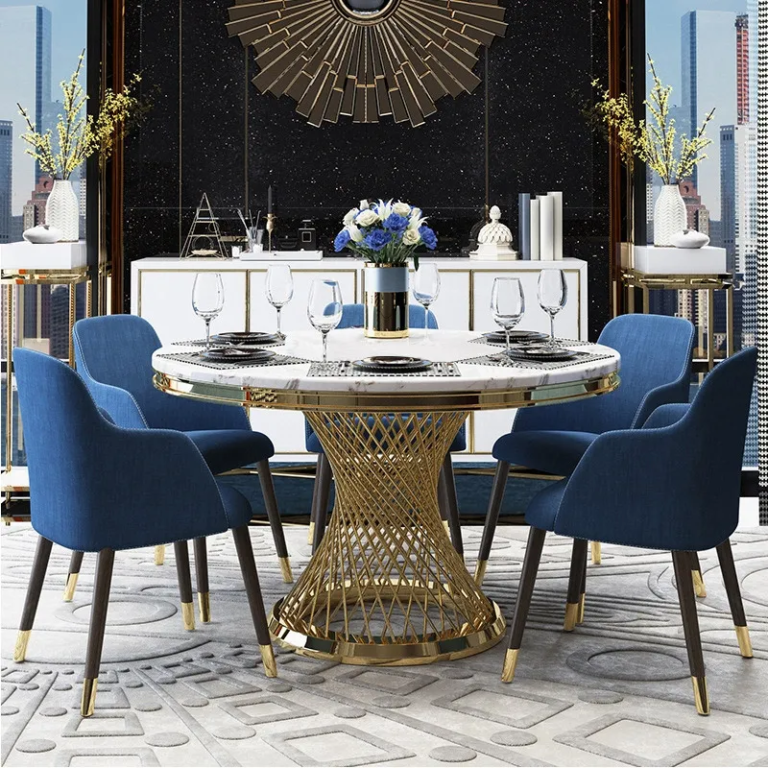 Modern Luxury Round Dining Table Set with 6 Chairs - Alliance ...